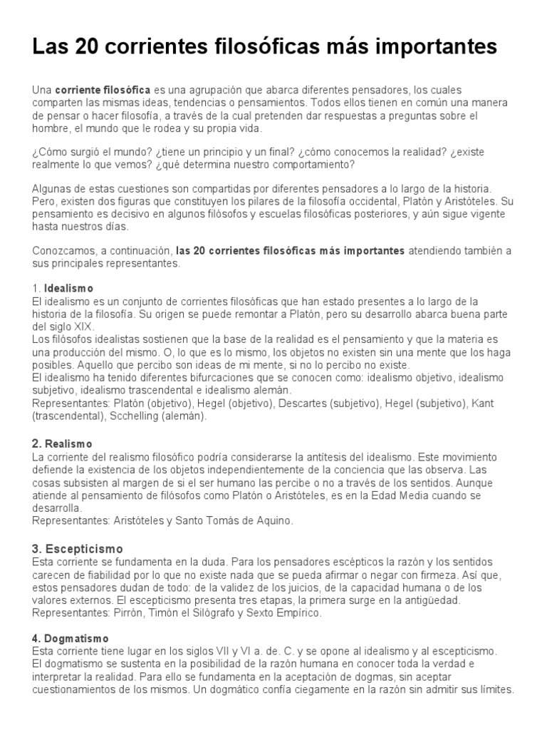 Las 20 Corrientes Filosóficas Más Importantes | PDF | Empirismo | Verdad
