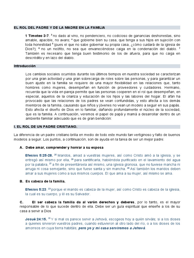 El Rol Del Padre y de La Madre en La Familia | PDF | Amor | Cristo (título)