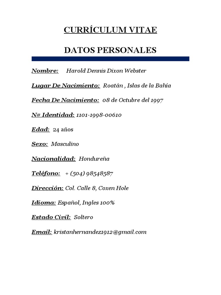 Currículum Vitae Datos Personales | PDF