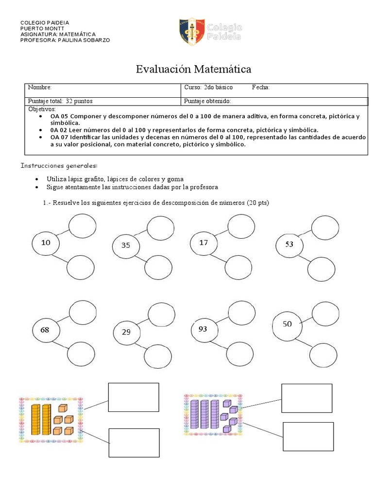 Prueba Matemáticas 2do Básico Composición y Descomposición | PDF