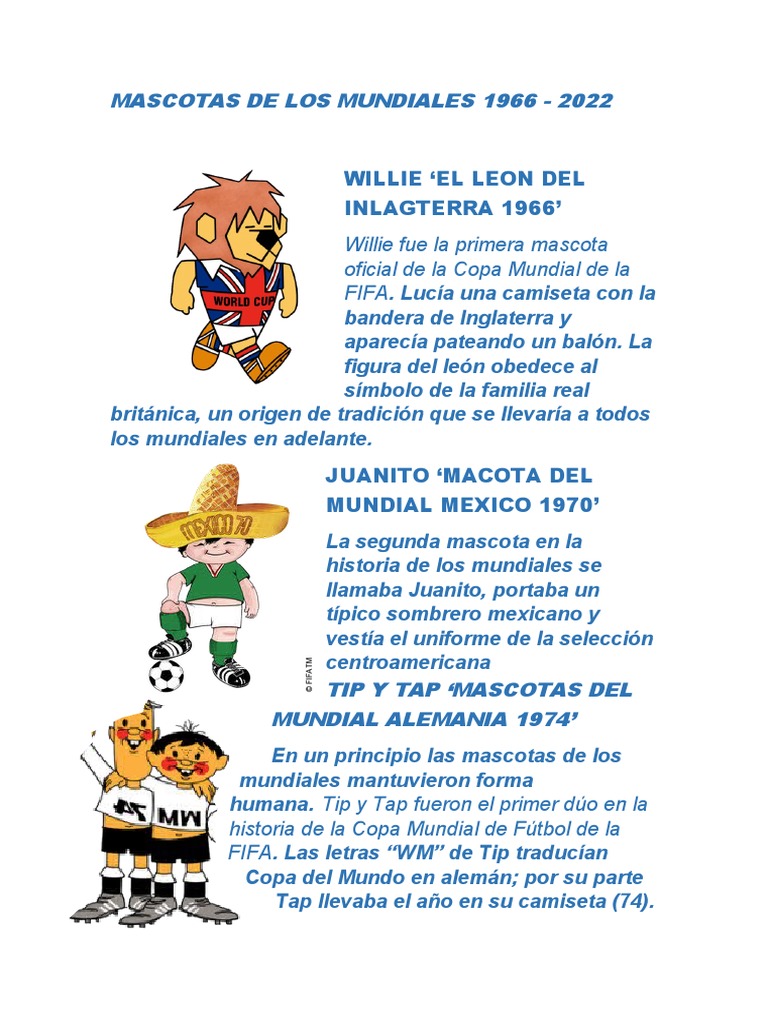 Mascotas de Mundiales: 1966-2022 | PDF | Asociación de Futbol | FIFA ...