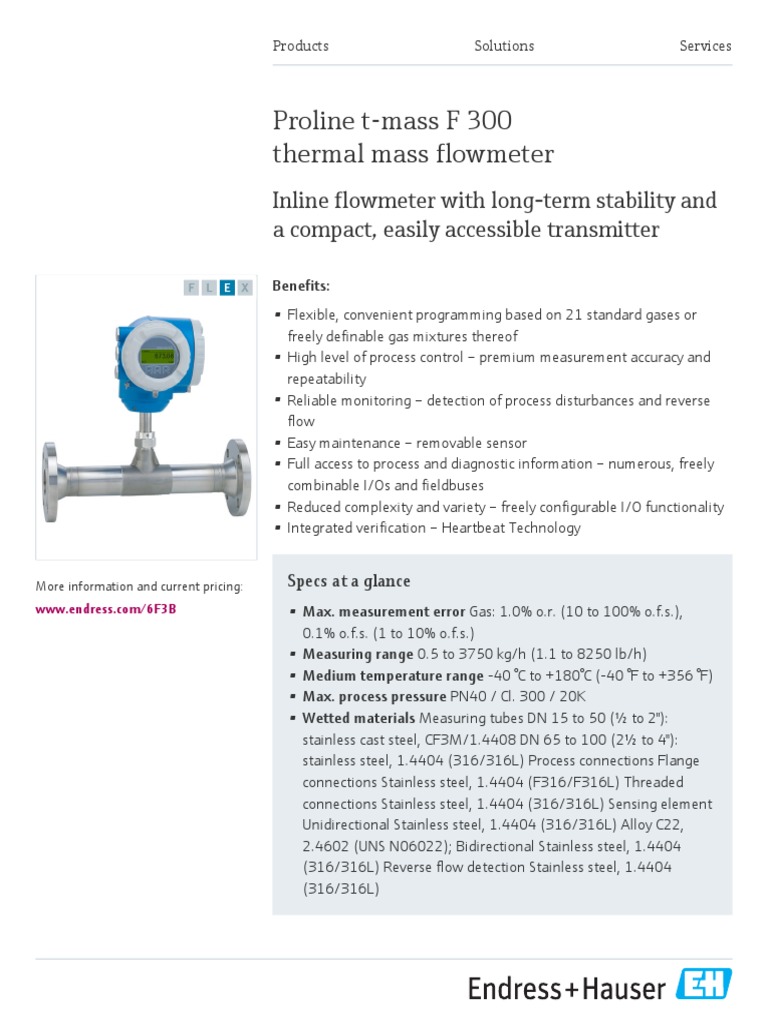 Proline t-mass F 300 Flowmeter Overview | PDF | Flow Measurement ...