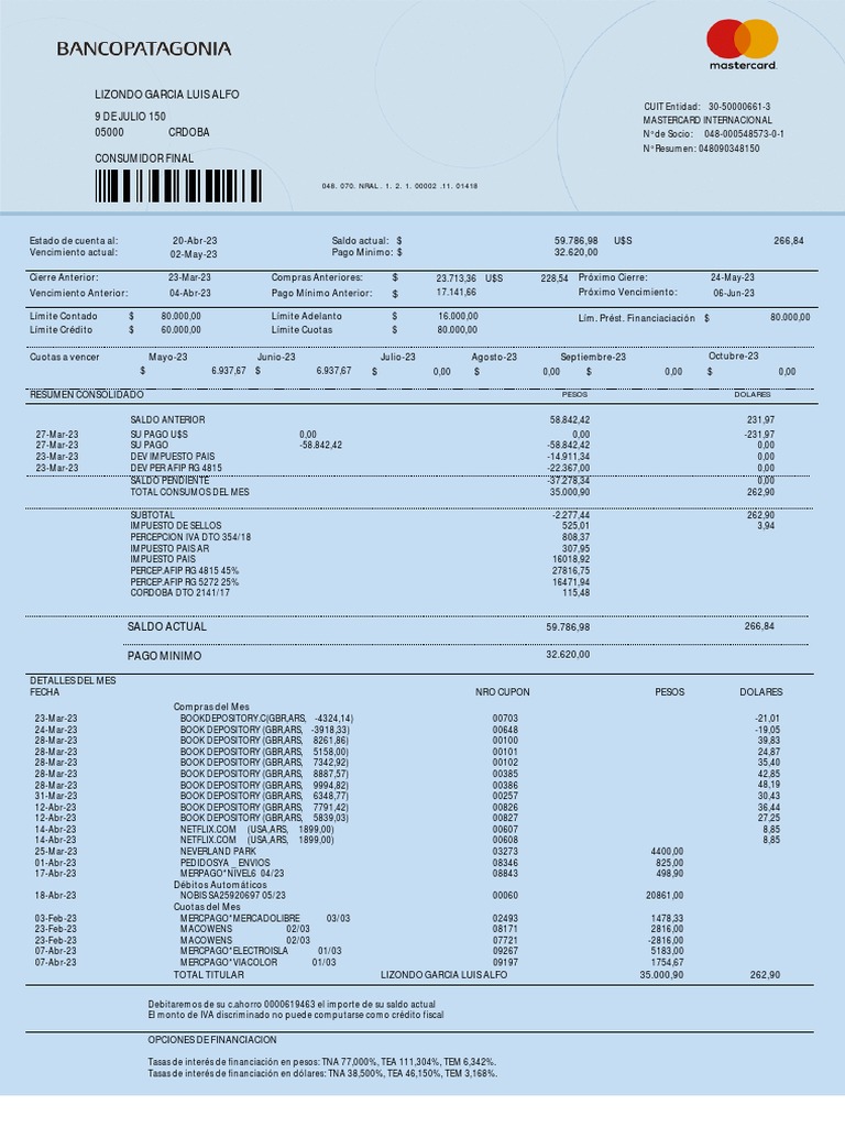 Resumen Mastercard Abril | PDF | Bancos | Tarjeta de débito