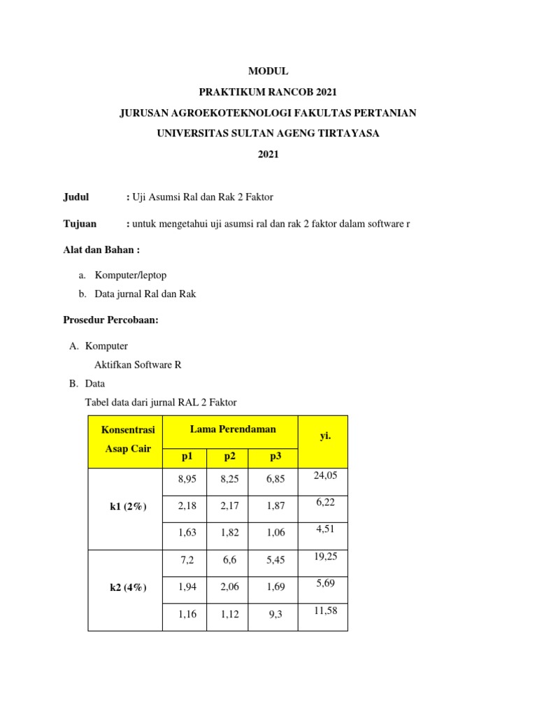 Modul Rancob Uji Asumsi Ral Dan Rak 2 Faktor | PDF | Metode & Bahan ...
