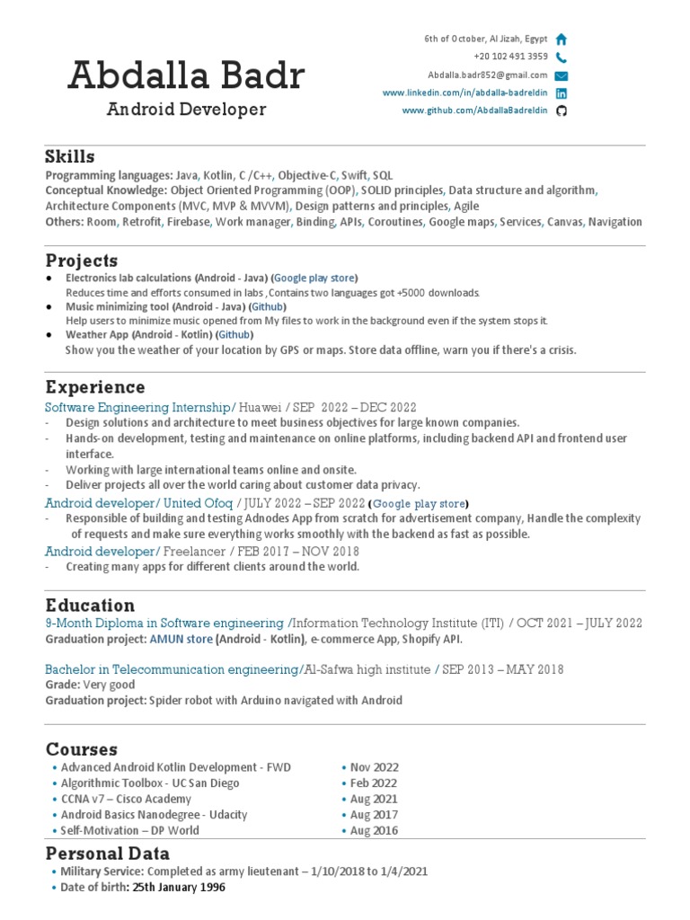 Abdalla Badr Android Developer CV | PDF | Android (Operating System ...