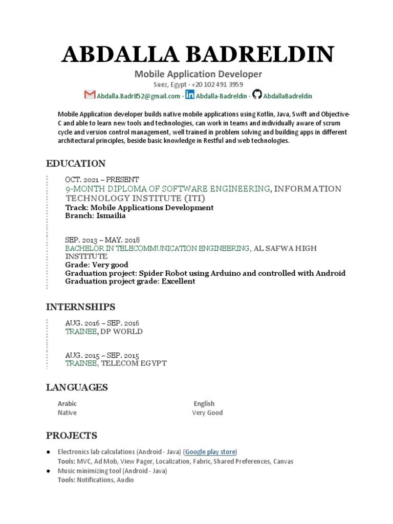 Abdalla Badr: Mobile App Developer Profile | PDF