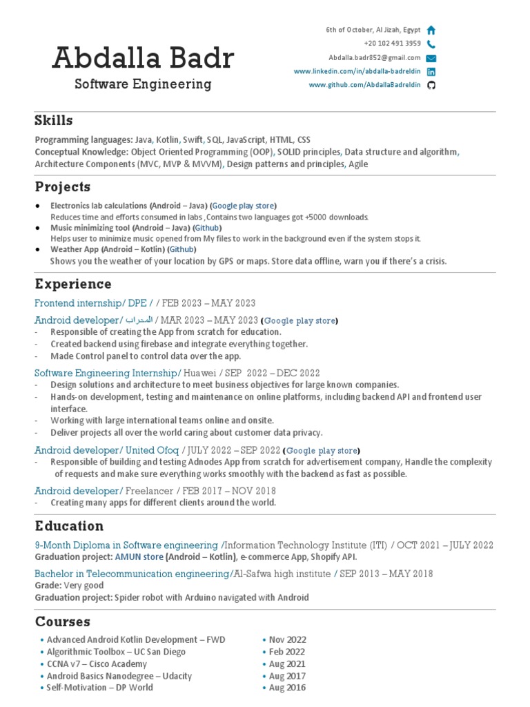 Abdalla Badr Software Engineer Cv Pdf Android Operating System