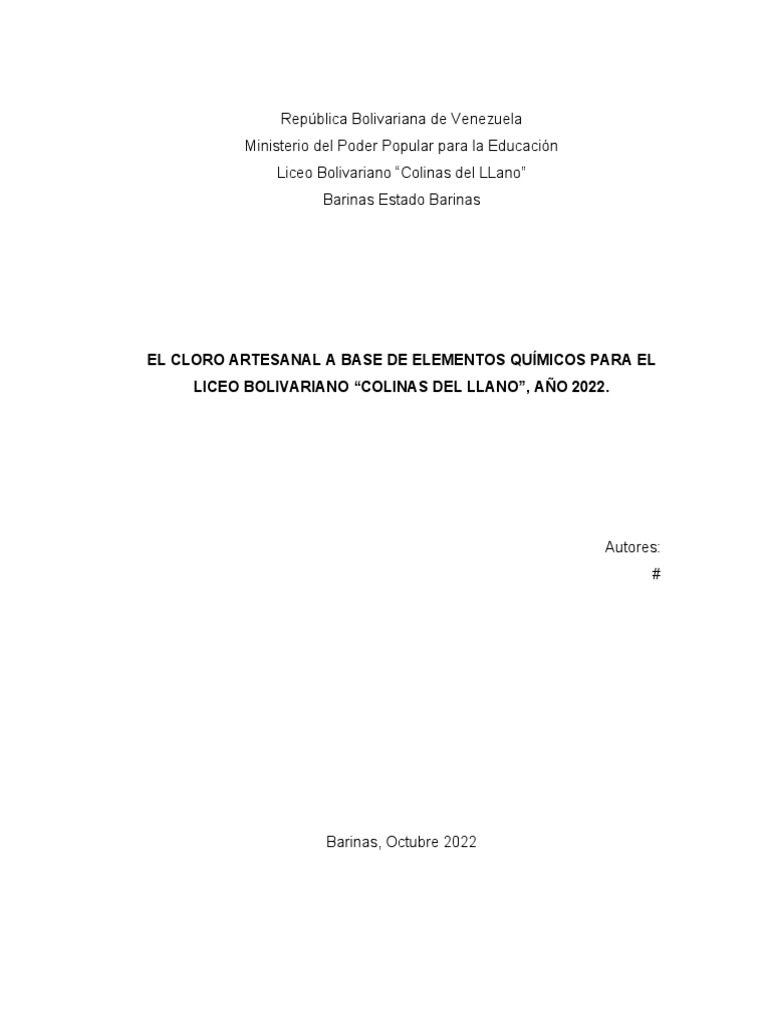 Proyecto Cloro Definitivo Todos Los Capitulos | PDF | Cloro | Hidróxido ...