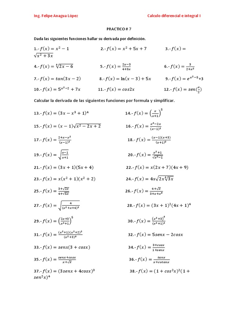 Practico 7 Derivadas Por Definición 2022 - EMI UASC | PDF