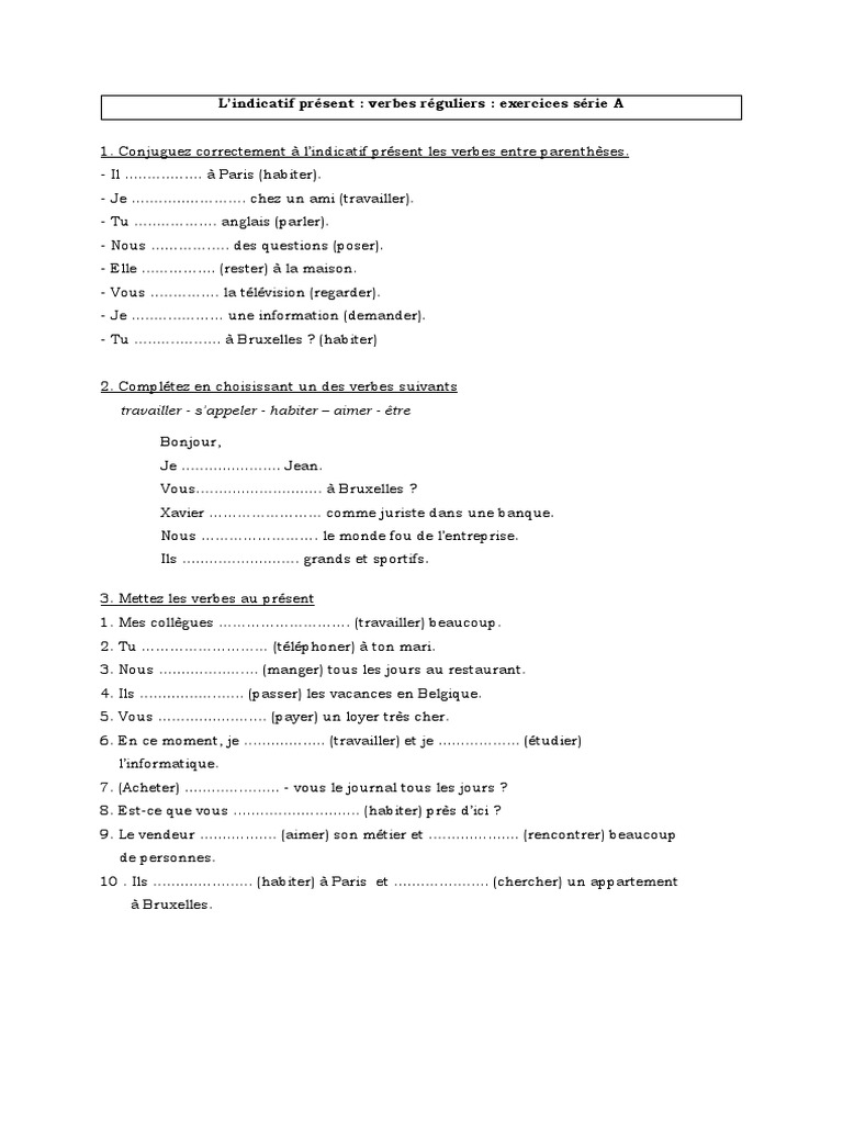 Exercices sur l'indicatif présent des verbes | PDF | Échecs | Théorie ...