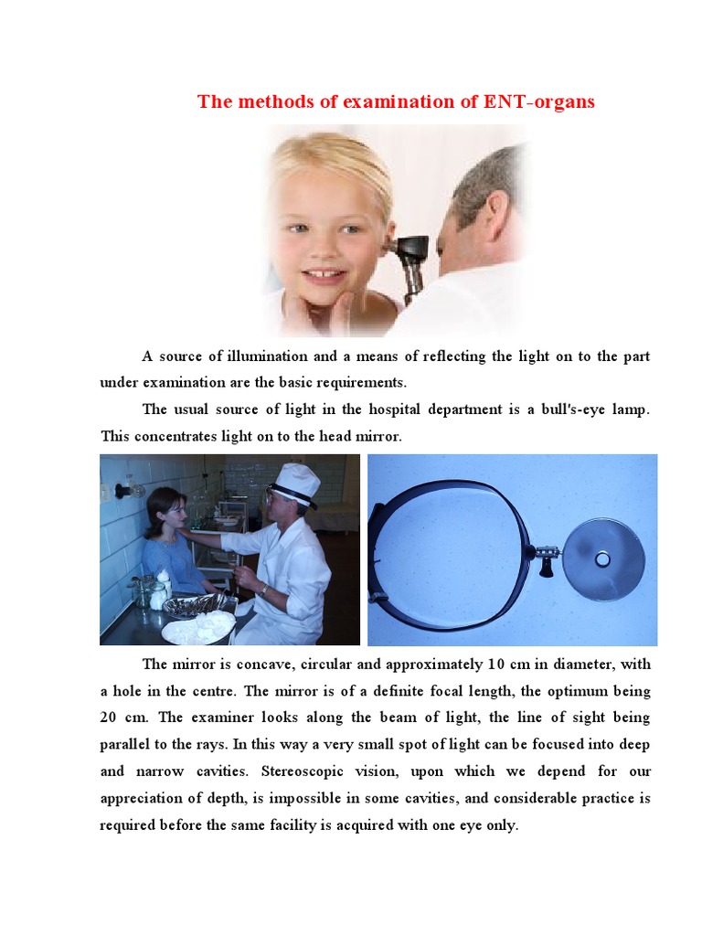 ENT Examination Techniques and Tools | PDF | Larynx | Human Head And Neck