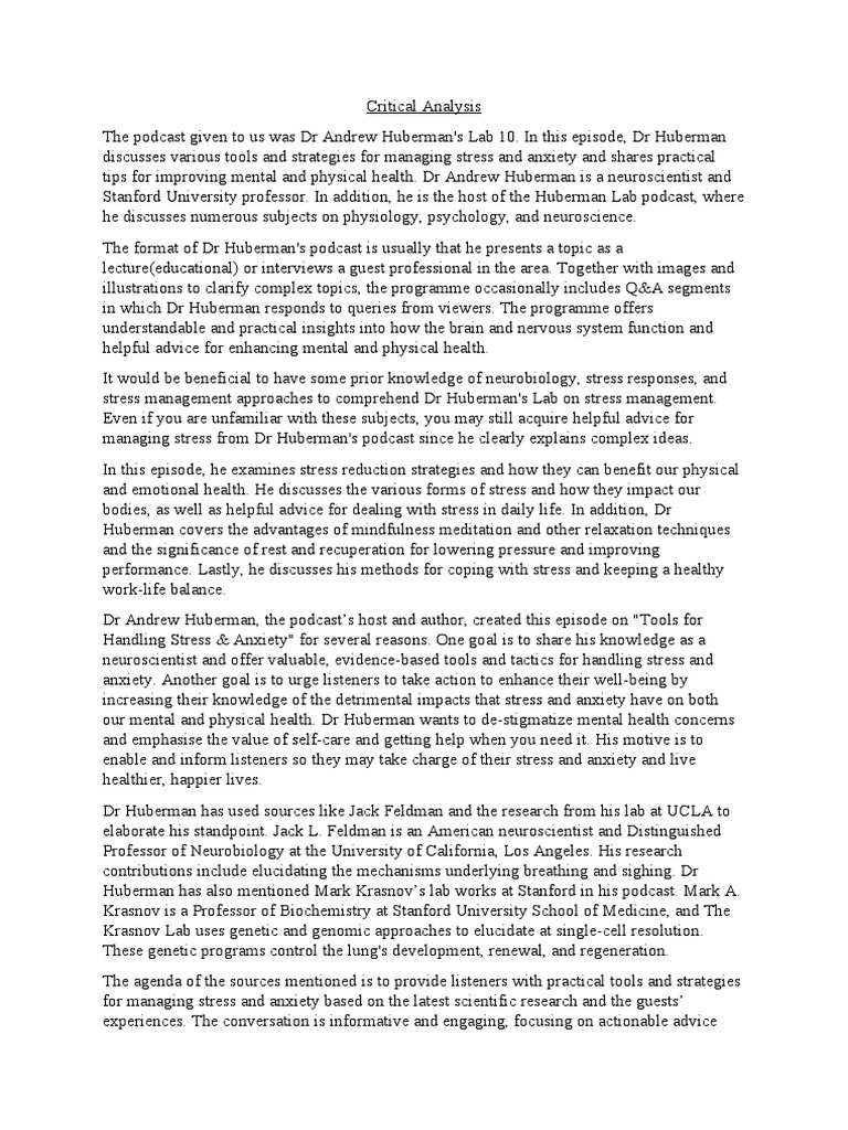 Critical Analysis - Armaghan | PDF | Stress (Biology) | Cognitive Behavioral Therapy