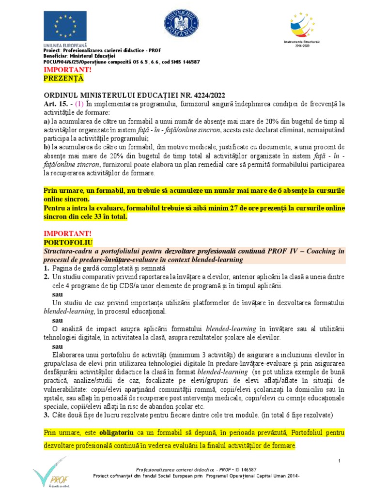 Anunt Pentru Prof Iv | PDF
