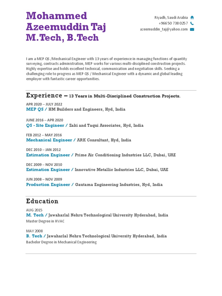 Azeem - MEP QS Engineer - Site Engineer | PDF | Engineering
