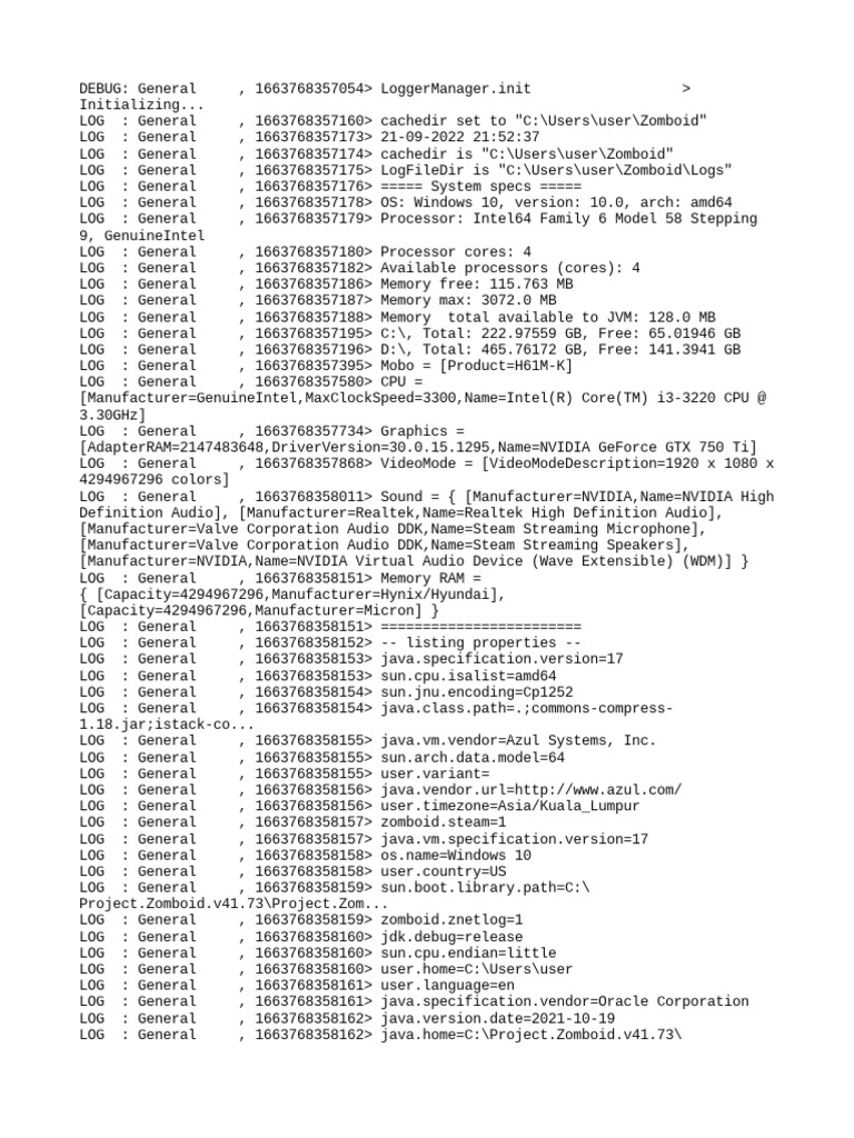 Zomboid System Log Initialization | PDF