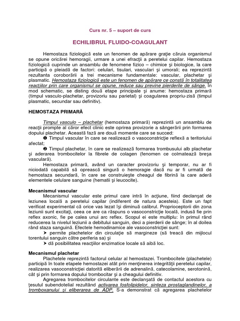 06AMG_Curs 05_Fp_Echilibrul fluido-coagulant | PDF