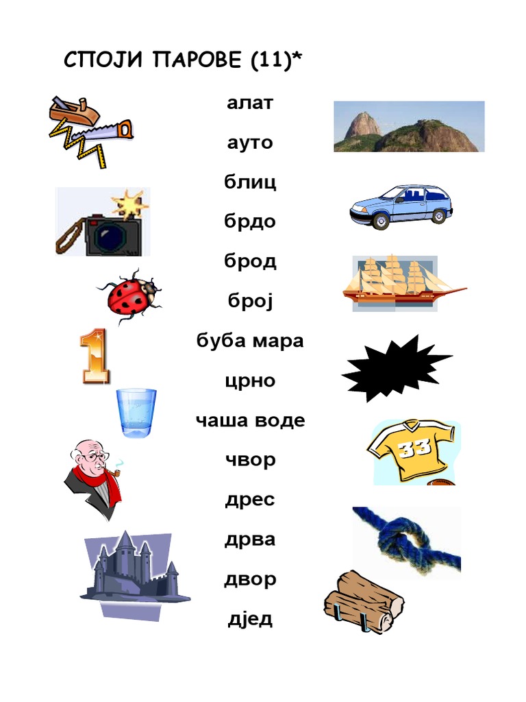 Citanje-4-slova-Spoji-rijec-i-sliku-2dio-TEZE | PDF