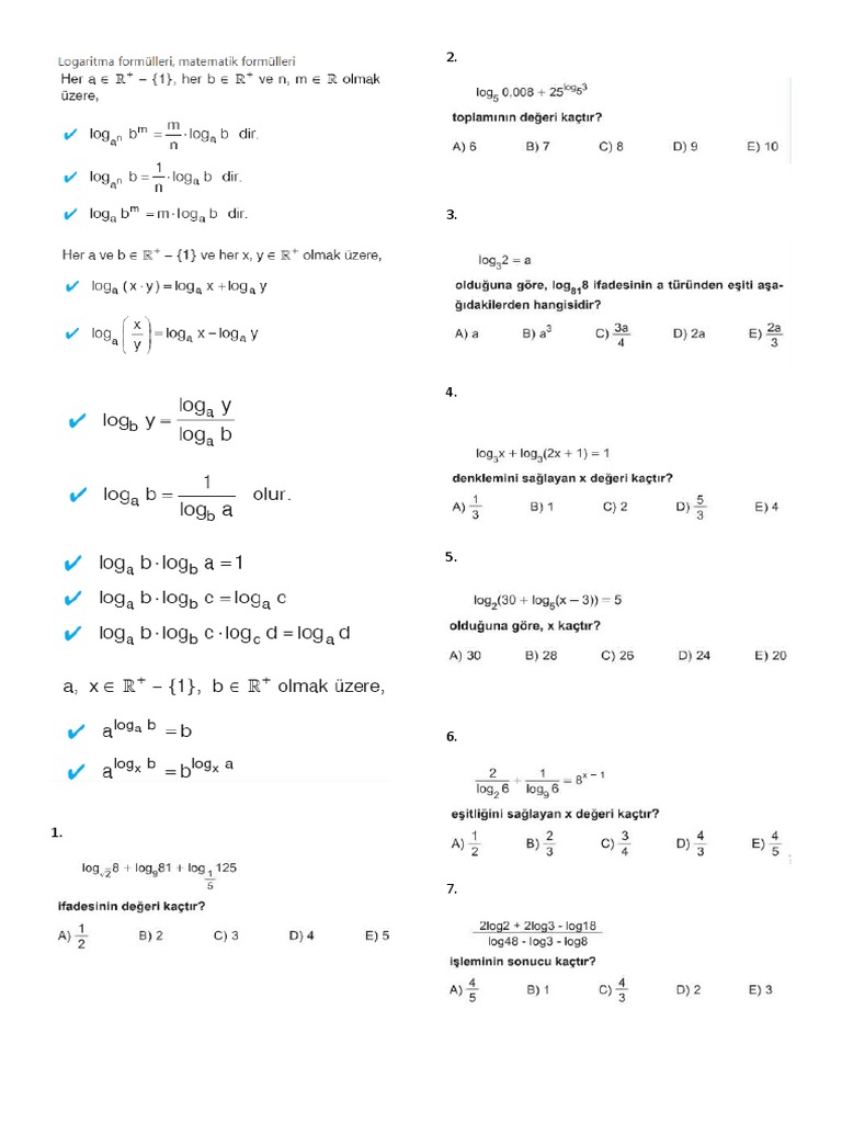 Logaritma Çalışma Soruları | PDF