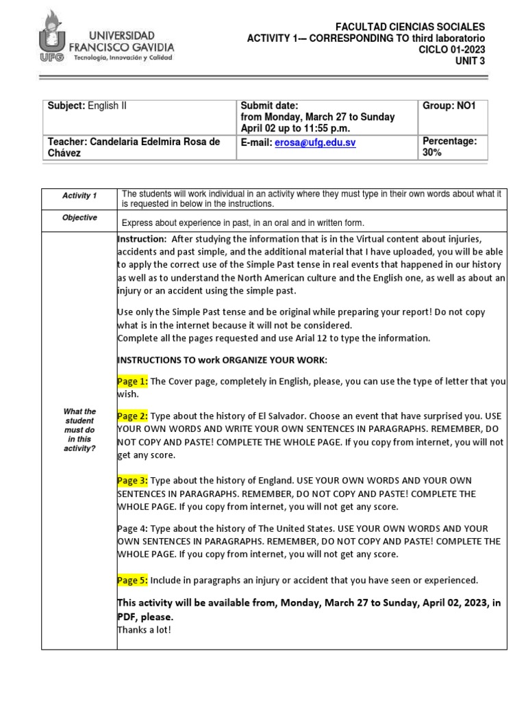INSTRUCTIONS-ACTIVITY 1 - Third Unit-English 2 | PDF | Linguistics ...