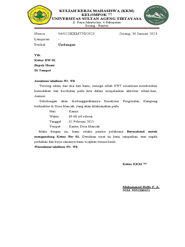 SURAT UNDANGAN RT DAN RW, IBU KADER | PDF