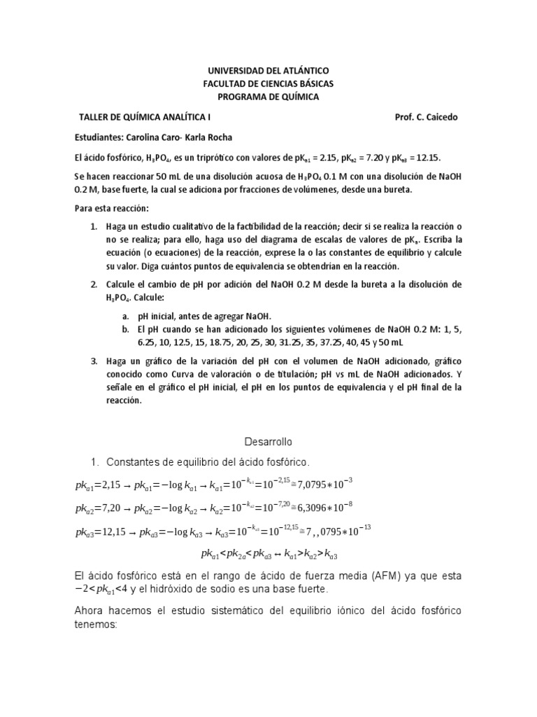 Desarrollo Taller Química Analítica, Caro - Rocha | PDF | Constante de ...