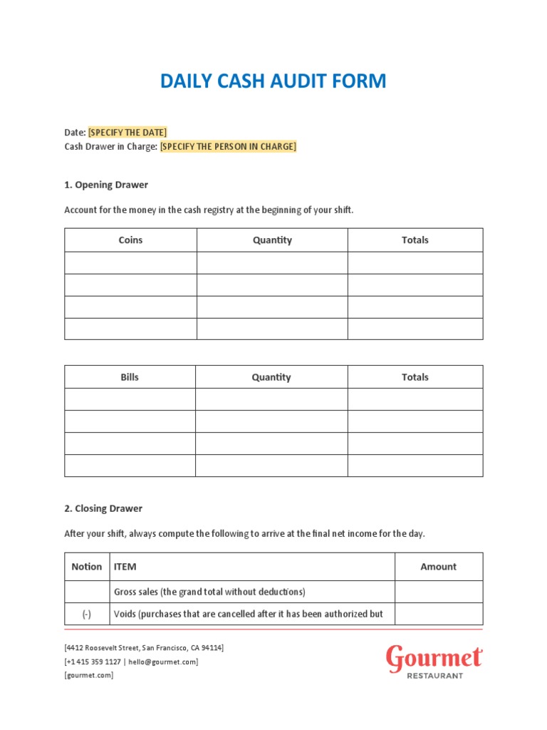 Daily Cash Audit Form Template | PDF | Credit Card | Cash
