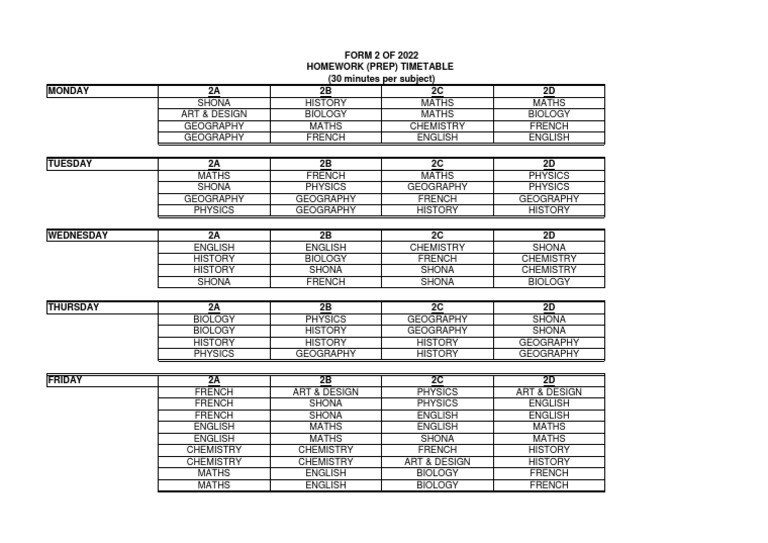 Form 2 Prep Timetable 2023 PDF | PDF