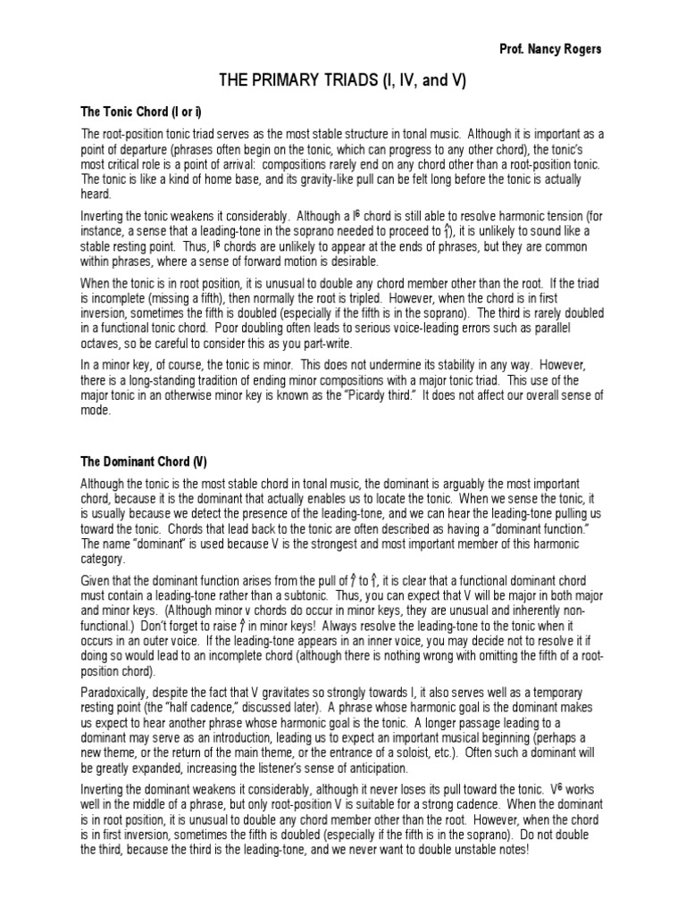 Primary Triad Handout PDF | PDF | Chord (Music) | Music Theory
