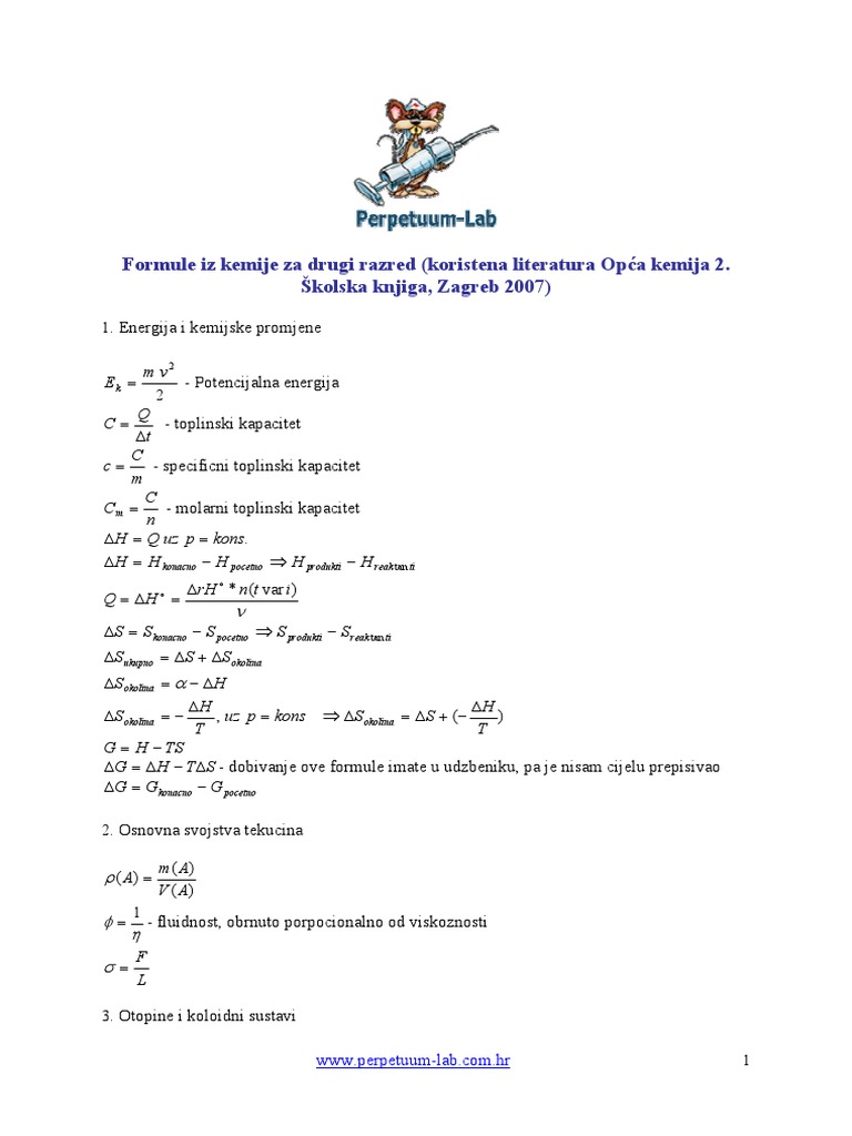 Formule Iz Kemije Za Drugi Razred | PDF