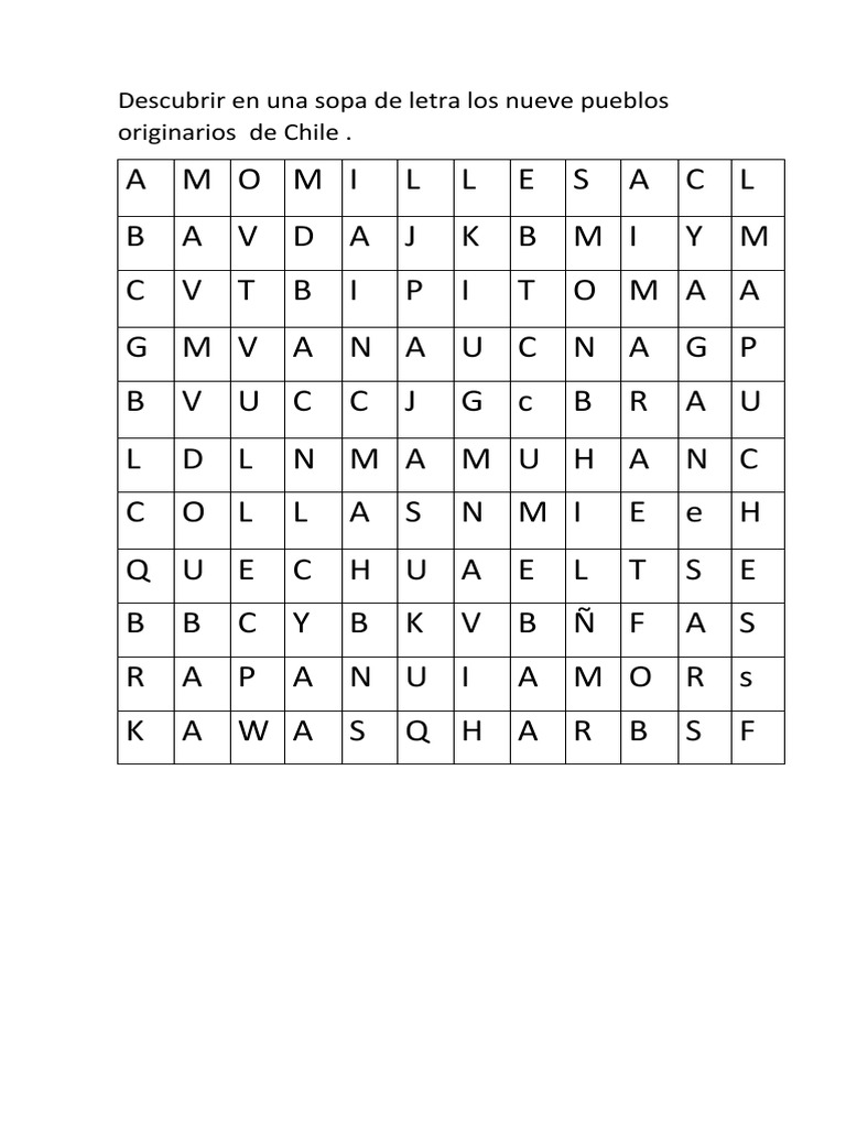 Descubrir en Un Sopa de Letra Los Nombres de Pueblos Originarios | PDF