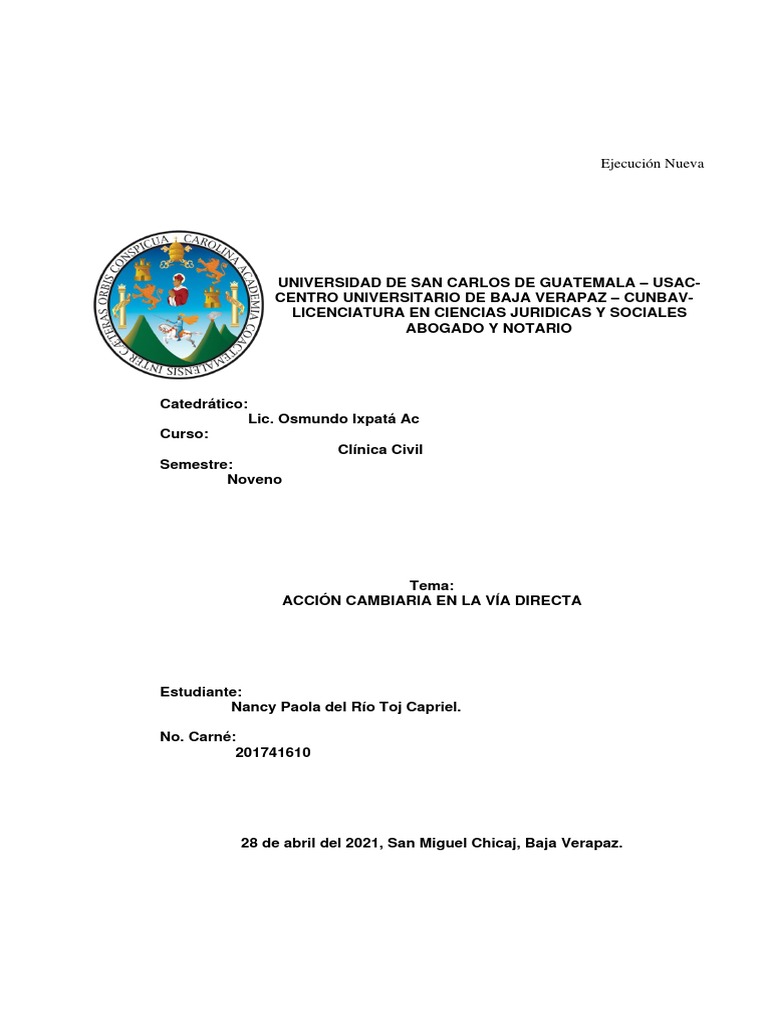 Accion Cambiaria en La Via Directa PDF | PDF | Justicia | Crimen y ...