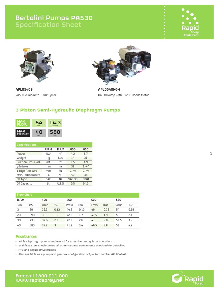 Bertolini-Pumps-APL0540-SPEC-015 IMPAC 600 | PDF | Pump | Piston