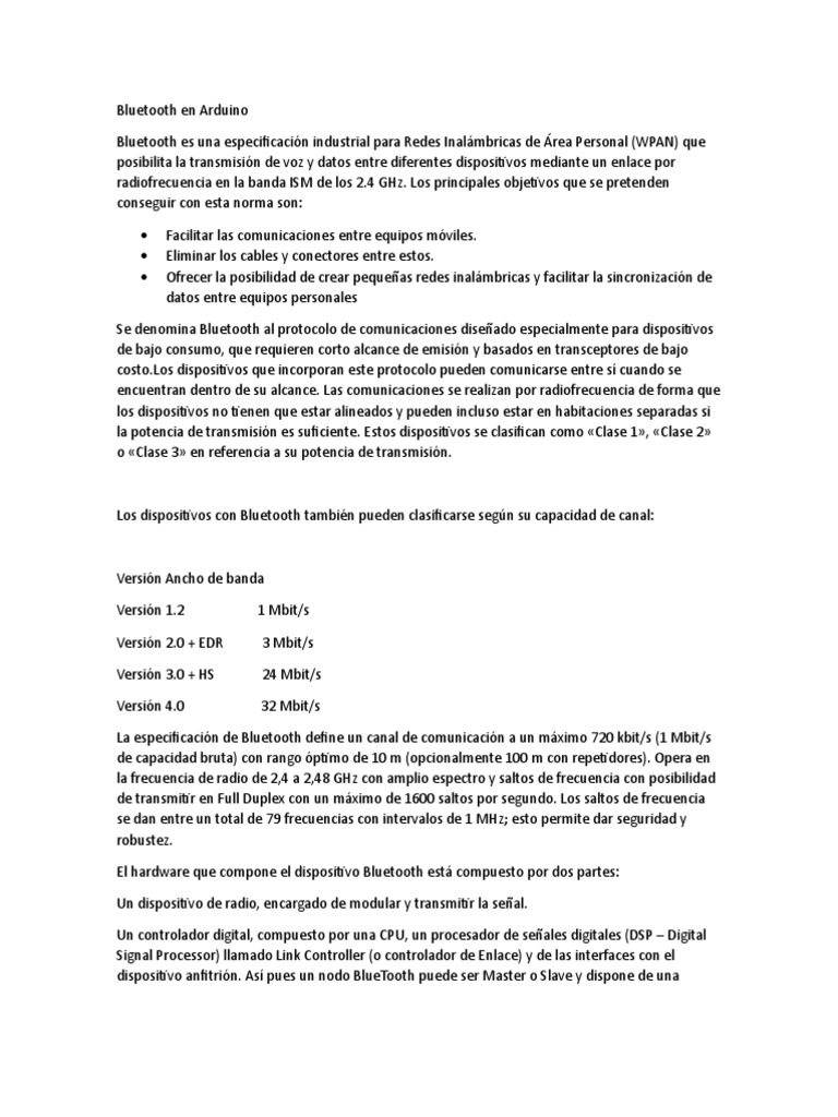 Bluetooth En Arduino Pdf Bluetooth Ingeniería En Telecomunicaciones 6310