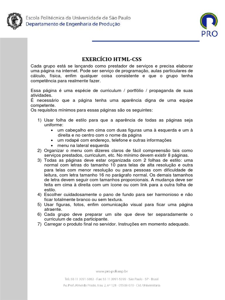 Exercicio HTML CSS | PDF Exercicio HTML CSS | PDF