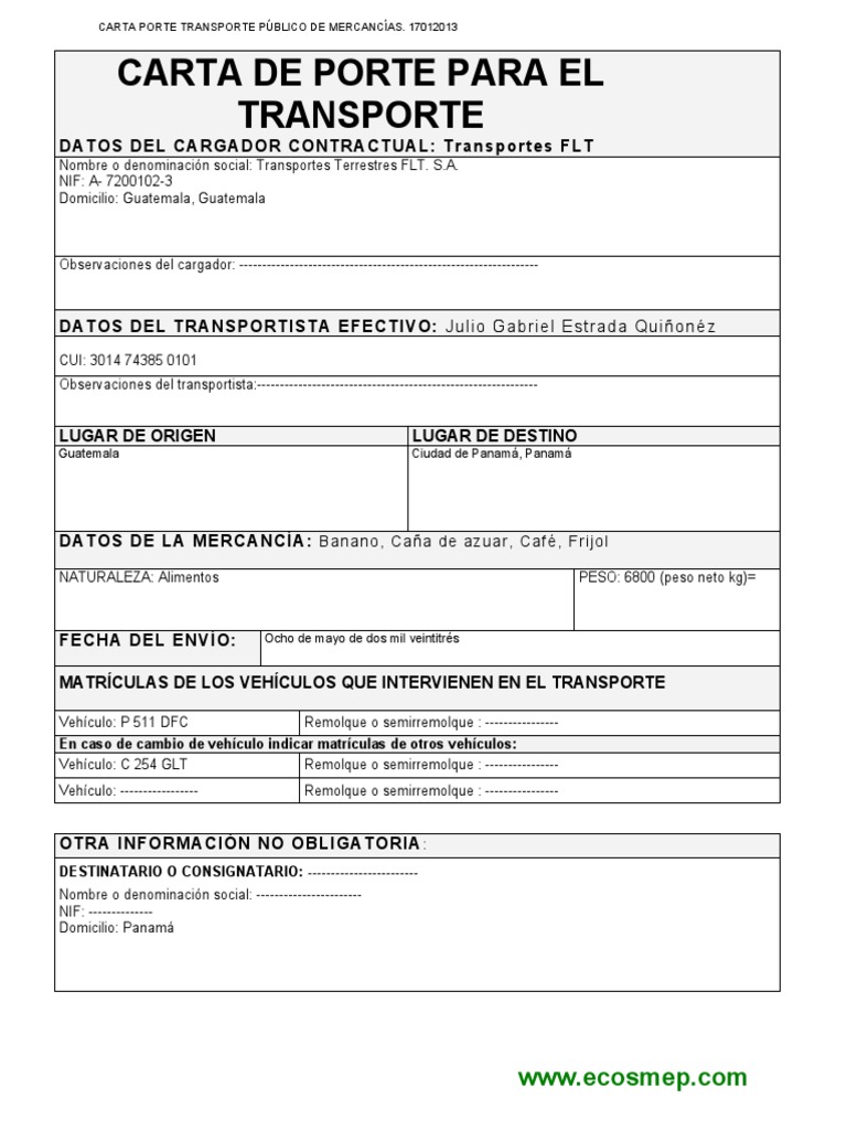 Carta de Porte | PDF | Economias | Transporte