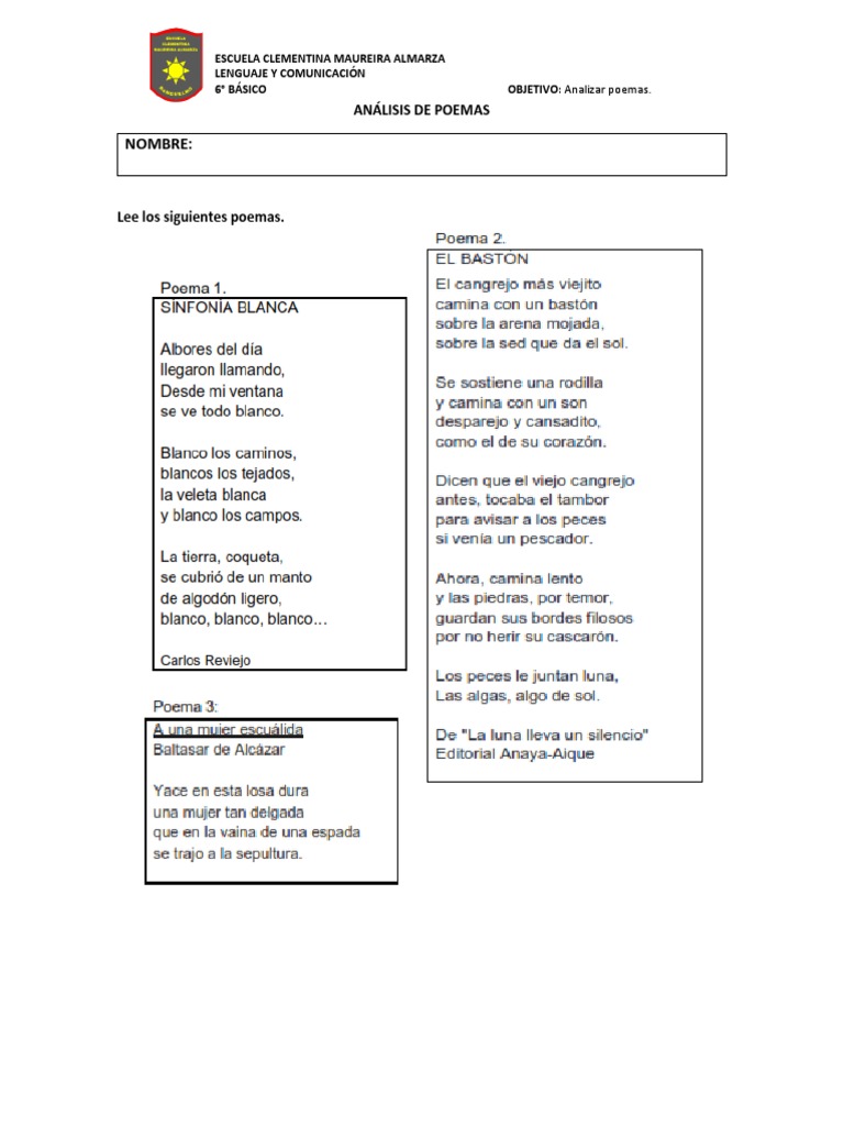 Análisis de Poemas para 6° Básico | PDF