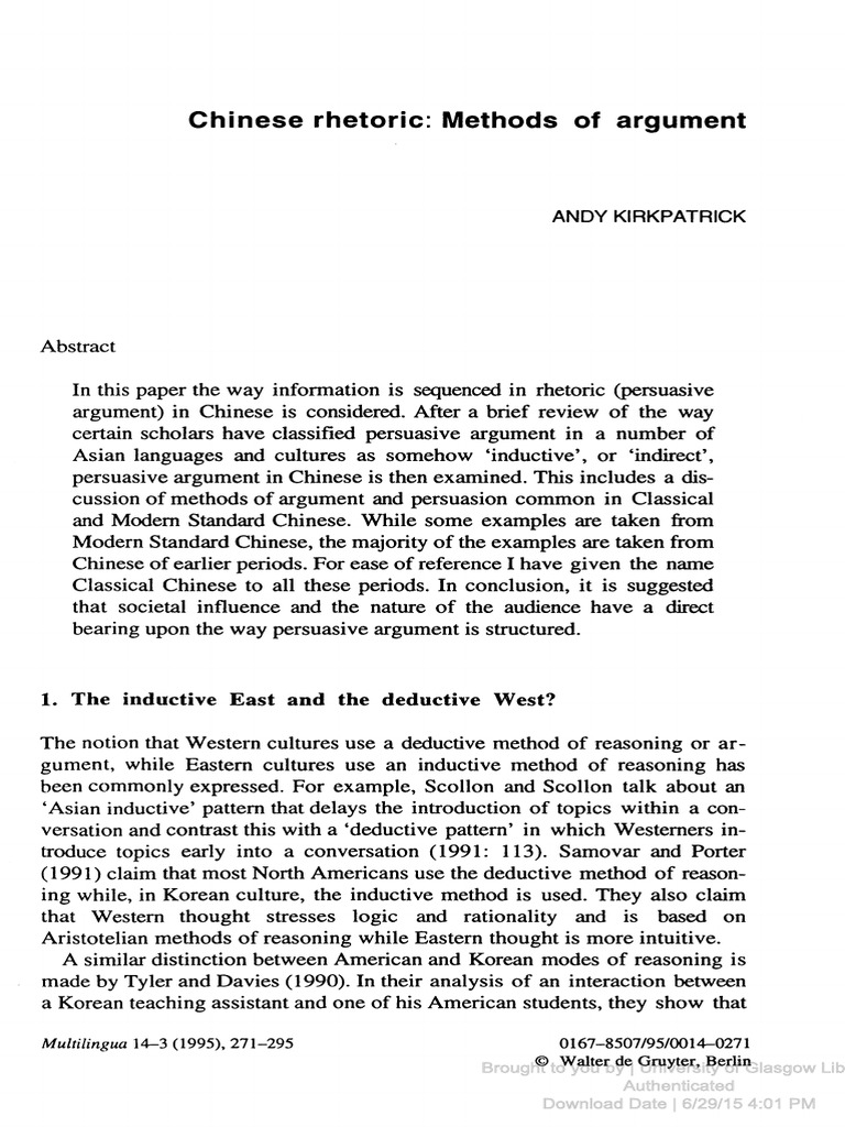 Artigo - Chinese Rhetoric - Methods of Argument PDF | PDF | Argument ...