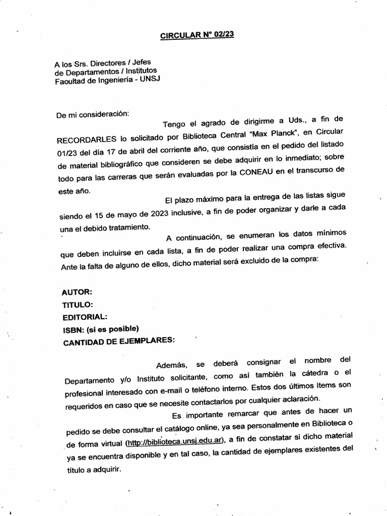Circular #2 Biblioteca | PDF