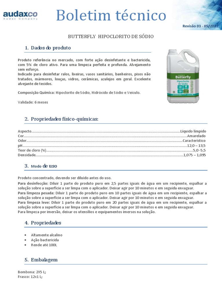 BT Butterfly Hipoclorito de Sodio Rev 03 PDF | PDF | Materiais ...