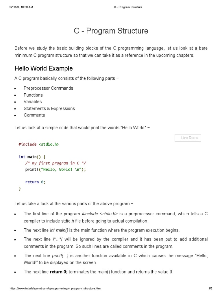 C - Program Structure | PDF | Computer Program | Programming C - Program Structure | PDF | Computer Program | Programming