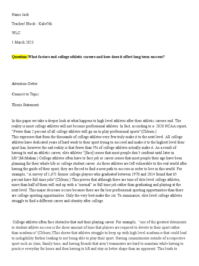 Jack Bise - WLC Research Paper Outline 22-23 - 13804970 | PDF ...