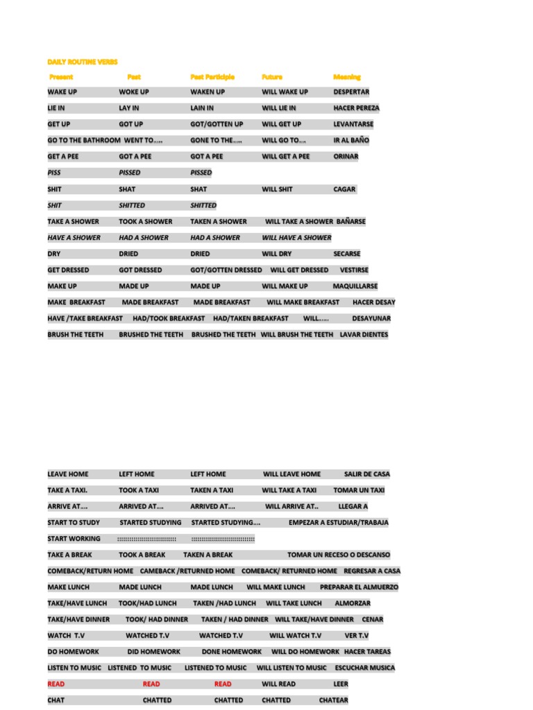 Daily Routine Verbs 2 | PDF