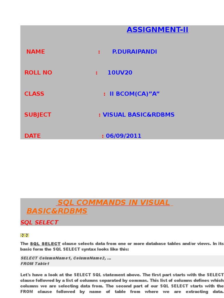 Assignment Ii Name Pdf Sql Data