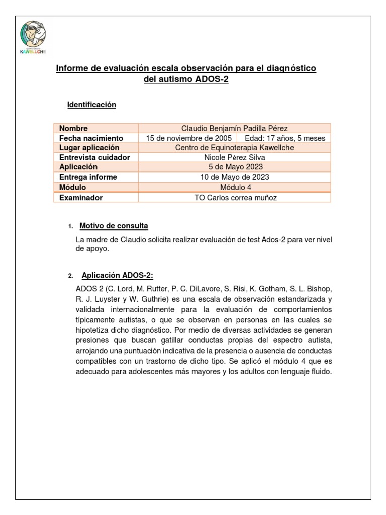 Informe Ados 2 Claudio Padilla | Descargar gratis PDF | Espectro ...