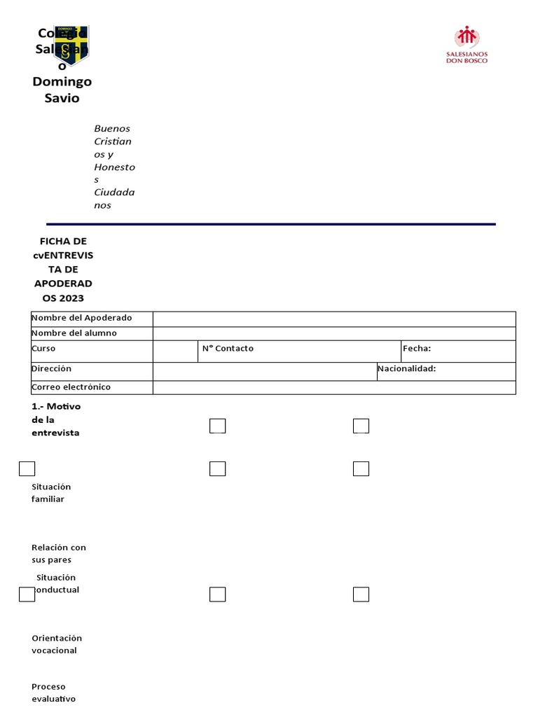 FICHA DE ENTREVISTA DE APODERADOS 2023 (Simplificada) | PDF