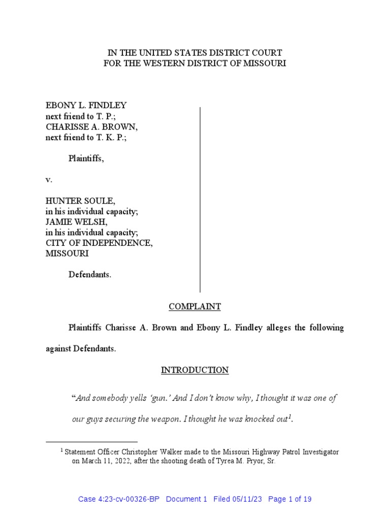Federal Lawsuit by Family of Tyrea Pryor | PDF | Damages | Negligence