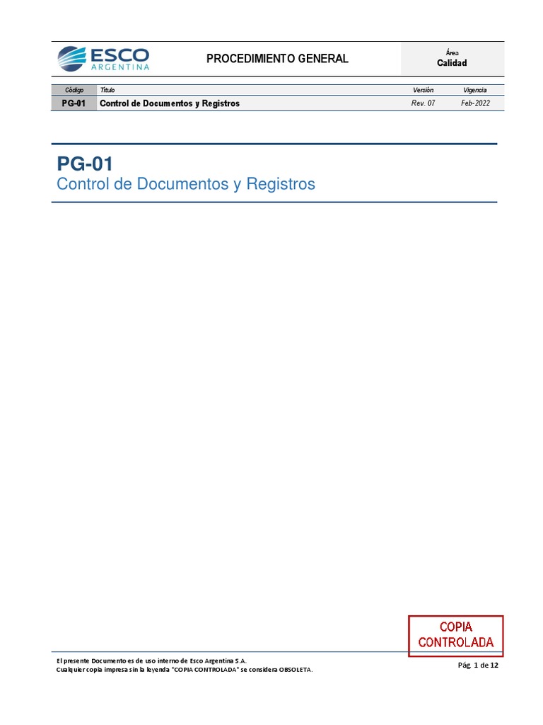 PG-01 Control de Documentos y Registros - Rev. 07 | PDF