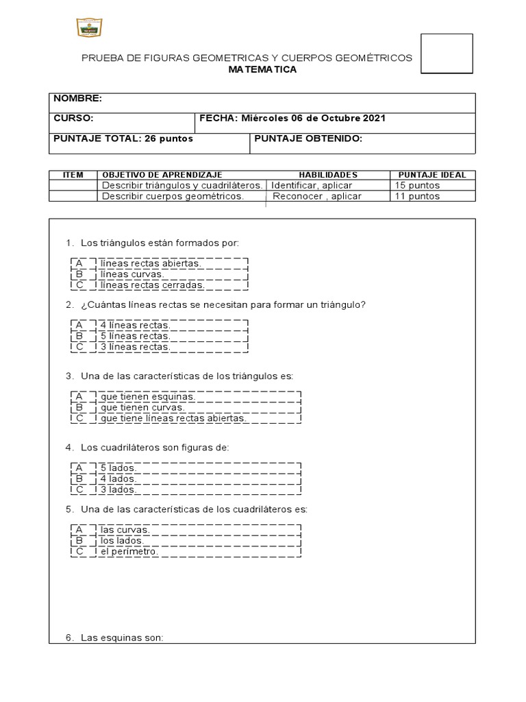 Prueba Matematica Sofia | PDF | Triángulo | Rectángulo