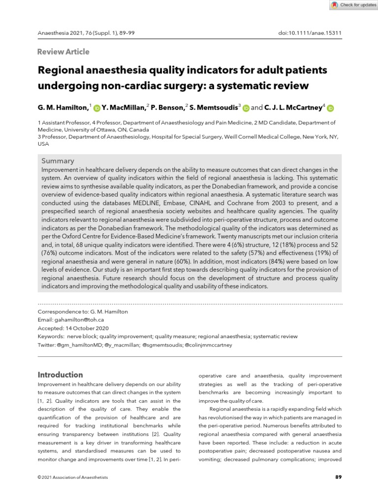 Anaesthesia - 2021 - Hamilton - Regional Anaesthesia Quality Indicators ...