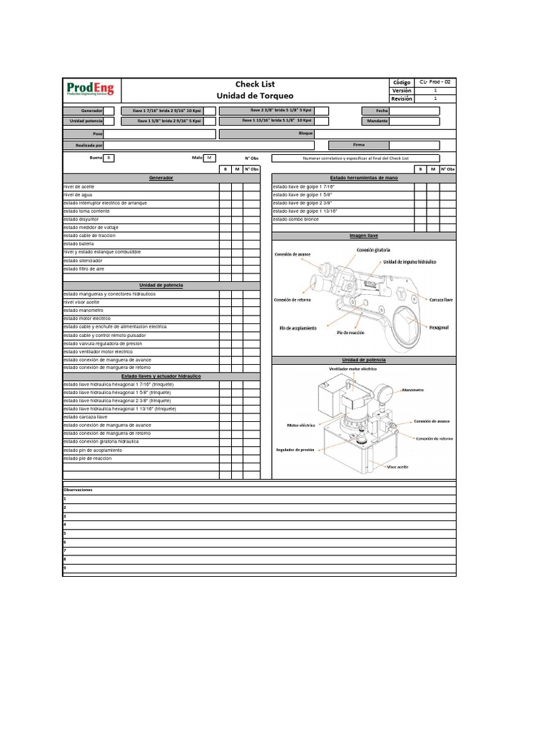 Check List Equipo Torqueo | PDF